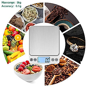 KUBEI Upgraded Larger Size Digital Food Scale Weight Grams and OZ, 5kg/0.1g Kitchen Scale for Cooking Baking, High Precision Electronic Scale with LCD Display