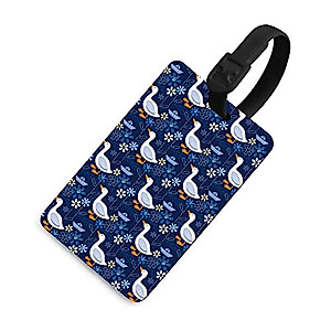 Geese Flowers and Paper Boats Luggage Bag Tag with Name ID Card for Suitcase Travel Printed Labels