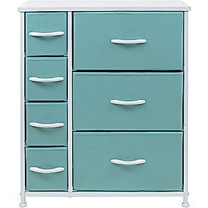 Sorbus Dresser with 7 Drawers - Furniture Storage Chest for Kid’s, Teens, Bedroom, Nursery, Playroom, Clothes, Toys - Steel Frame, Wood Top, Tie-dye Fabric Bins (7-Drawer, Pastel Aqua)