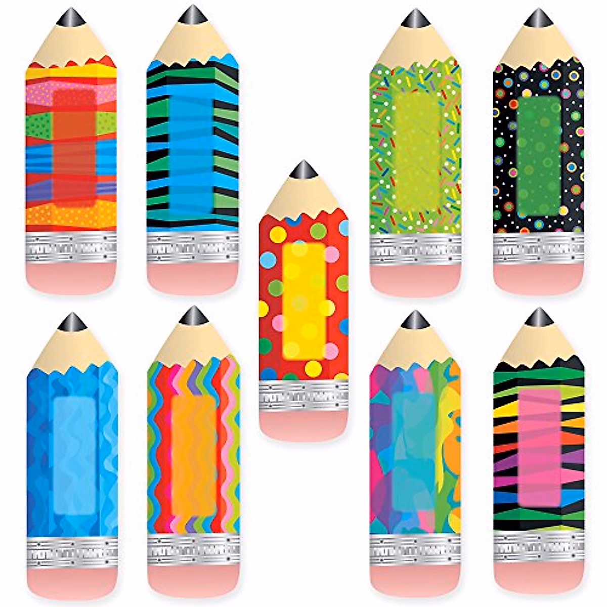 Creative Teaching Press 6-Inch Designer Cut-Outs, Poppin' Patterns Pencils (3885),MULTI