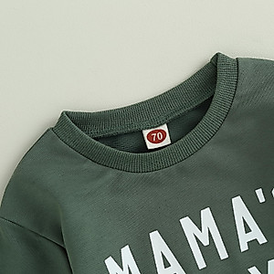 JLKGICF Fall Winter Baby Boys Clothes Long Sleeve MAMA'S BOY Print Sweatshirt+Elastic Sweatpants Toddler Infant Outfit Set (Dark Green Gray4, 0-6 Months)