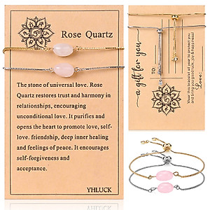Yhluck Natural Crystal Healing Bracelet Set Friendship Wish Bracelets 24K Real Gold Plated Quartz Bracelet with Message Card Health Wealth Energy Jewelry Christmas gifts