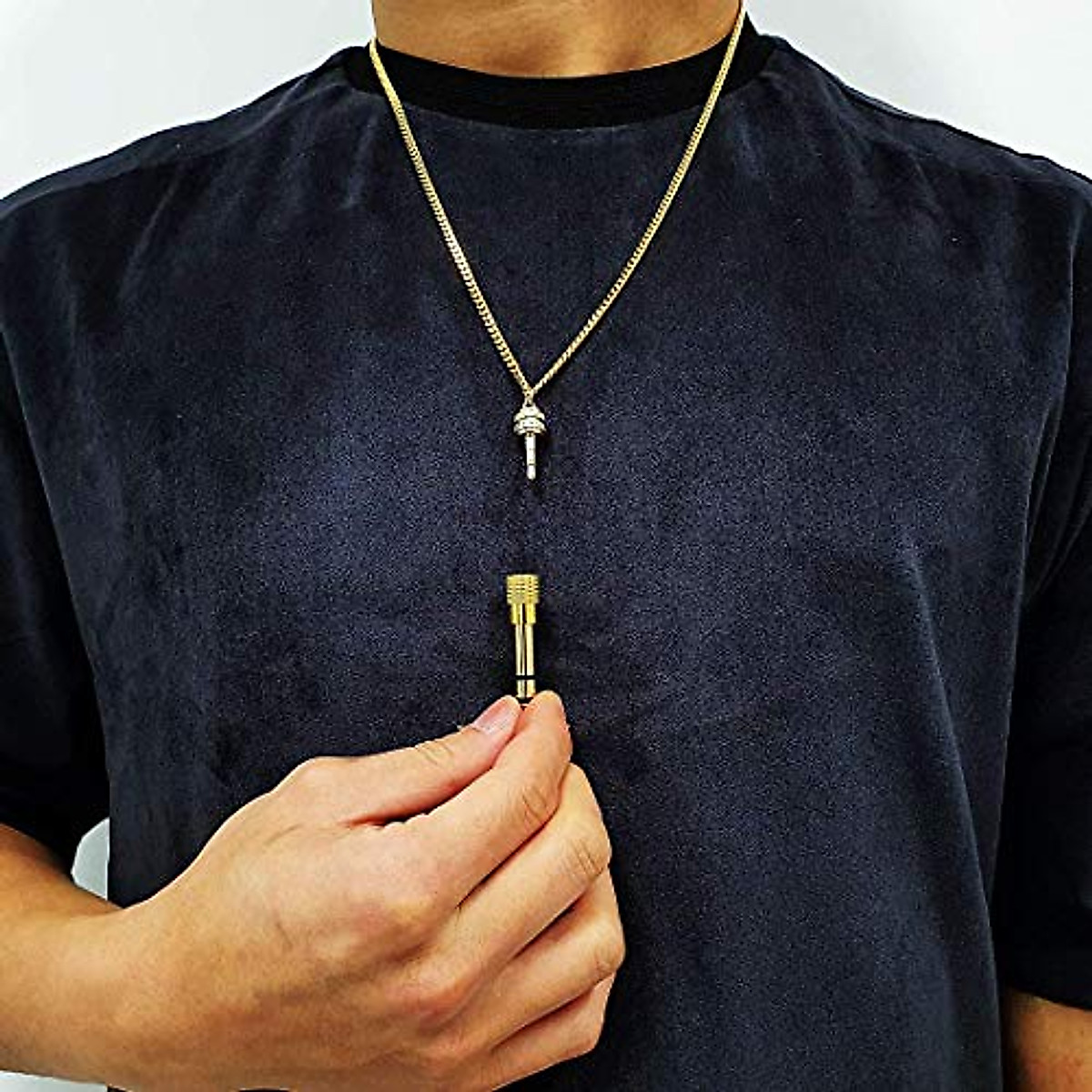 PICKRING Audio Jack Necklace with a Functioning Gold Plated Headphone Adapter for Guitarists/Detachable Gold Tone Real Headphone Adapter Necklace Music Lover Gifts/Silver Gold (Gold)