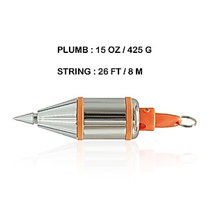 ARTCOLO 1 PCS Magnetic Plumb Bob Kit - 15 oz(425g) Plum Bob With 26 ft(8m) Automatic Stretching String,2 Pencils, Pencil Sharpener