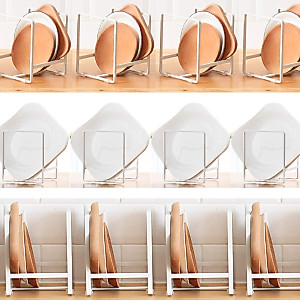 HighFree 2PCS Metal Vertical Plate Dish Holder Rack, White Vertical Plate Organizer for Kitchen Cabinets for RV Kitchen Cabinets Counter (L & S)