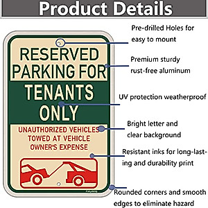 2 Pack Reserved Parking Sign Tenants Only Sign 18 x 12 Inches Reserved Parking For Tenants Unauthorized Vehicles Towed Signs Metal Reflective Sturdy Rust Aluminum Weatherproof Durable Easy Mounting
