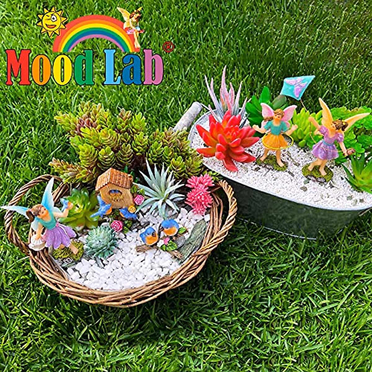 Mood Lab Fairy Garden - Playing Girls Kit of 5 pcs - Miniature Figurines & Accessories Set - Outdoor or House Decor