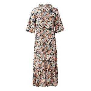 Cnebo New Women's Medium and Long Sleeve Dress with Tassels Wide Bohemian Print V Neck Sexy Summer Dresses for Women 2023 Khaki