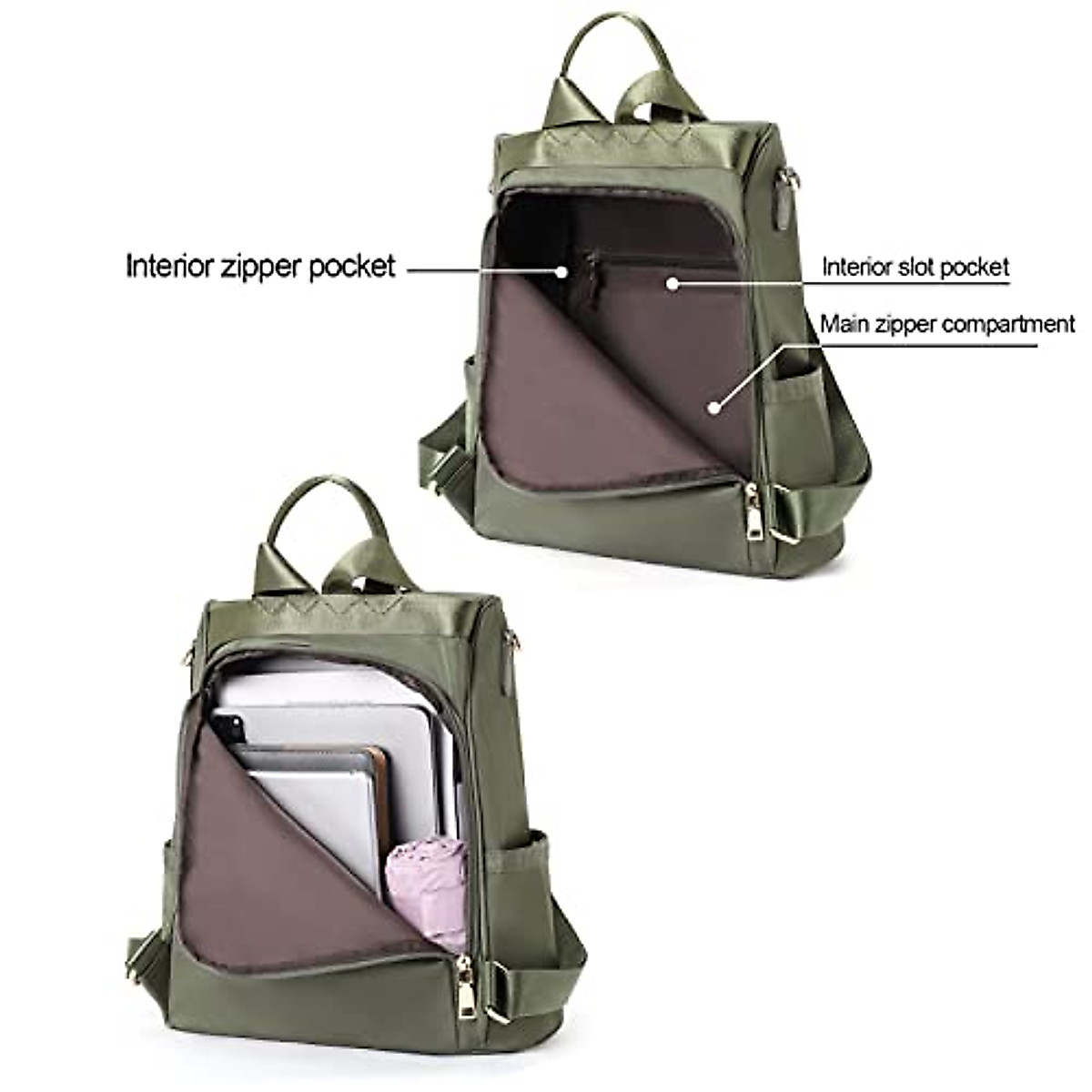 CLUCI Backpack Purse for Women Travel Backpack Nylon Anti Theft Lightweight Daybag Large Ladies Casual Shoulder Bags Green