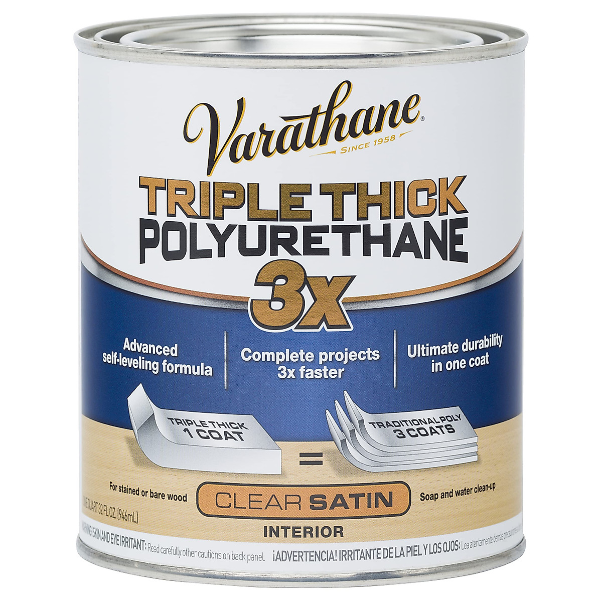 Varathane 284473 Triple Thick Polyurethane, Quart (Pack of 1), Satin