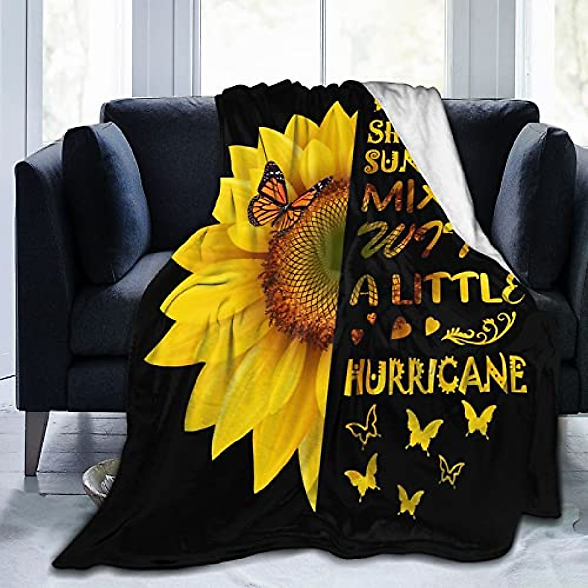 Sunflower Butterfly Blanket Soft Warm Lightweight Cozy Plush Throw Blanket Bed Couch Sofa Office Decor 50"x60" Gifts for Women…
