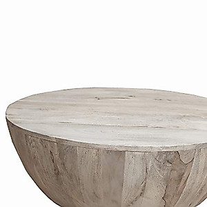 The Urban Port 12-Inch Height Round Mango Wood Coffee Table, Subtle Grains, Distressed White