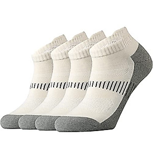 KMM Men's Merino Wool No Show Ankle Socks with Cushion Low Tab Summer for Outdoor Hiking Golf Loafer Sneaker Trail Running(White L)