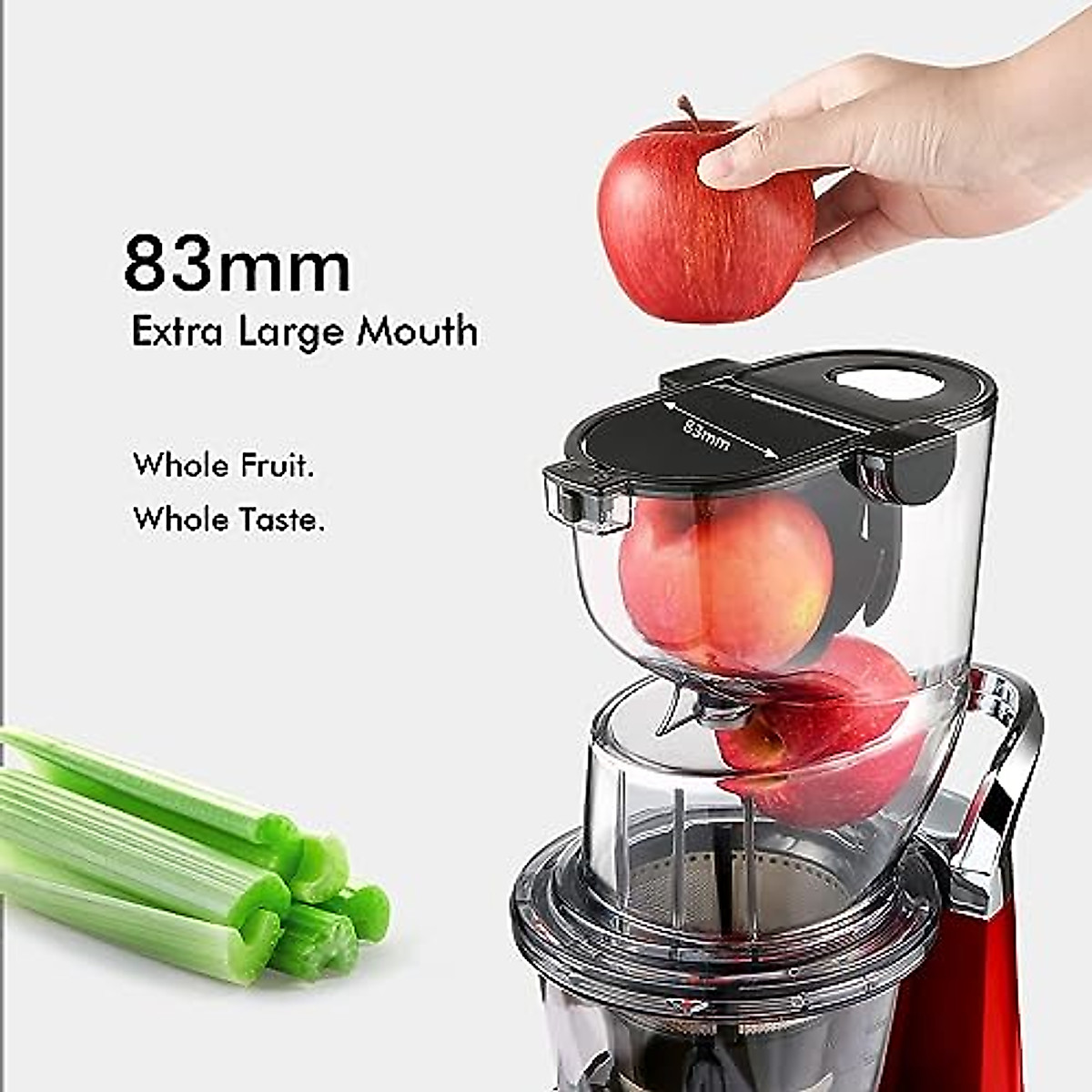 SIFENE Whole Slow Juicer, Vertical Cold Press Juicer, Juice Maker Extractor with 3.2" Big Mouth for Whole Fruits and Vegetables, Easy to Clean, 200W Quiet DC Motor, BPA Free, Red