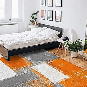 Olivefox Rugs Abstract Geometric Oil Painting Orange Non-Slip Stain-Proof Accent Area Rug for Bedroom Living Room Home Decoration, 3x5 Feet Soft Rectangle Carpet Super Absorbent