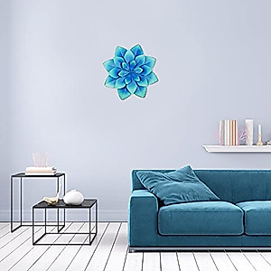 YIYA 13" Metal Flower Wall Decor Multiple Layer Flower Wall Art Wall Art Decorations Hanging for Balcony Patio Porch Bedroom Living Room Garden (Sky Blue)