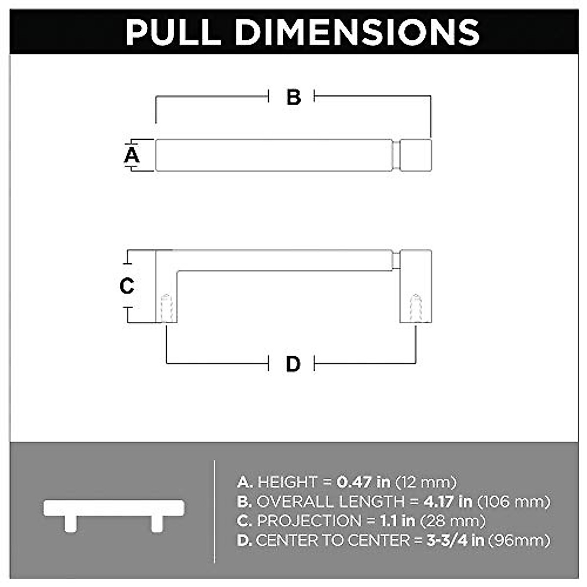 Franklin Brass P40823K-FB-C Asymmetric Notched Kitchen or Furniture Cabinet Hardware Drawer Handle Pull, 3-3/4-Inch (96mm), Flat Black, 10-Pack