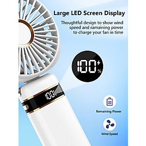 Sida-Earcy Portable Handheld Fan, Powerful Personal Fan with Base 5 Adjustable Speed USB Rechargeable Battery Operated Cooling for Women Girl Travel Office (White)