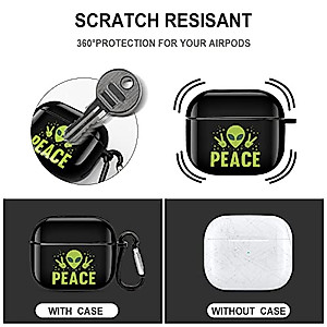 Alien Peace UFO Printed Bluetooth Earbuds Case Cover Compatible for Airpods 3 Protective Storage Box with Keychain