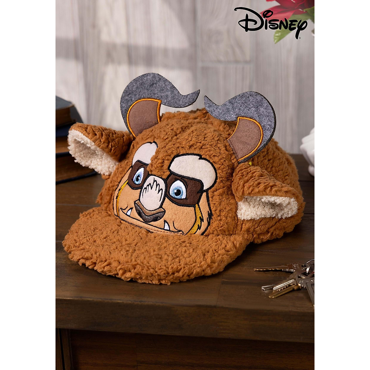 elope Disney Beast Plush Fuzzy Costume Cap with Ears Standard Multicolor