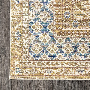 JONATHAN Y SMB107J-28 Madrid Vintage Filigree Textured Weave Indoor Outdoor Area-Rug, Classic Traditional Transitional Easy -Cleaning,Bedroom,Kitchen,Backyard,Patio,Non Shedding, Cream/Green, 2 X 8
