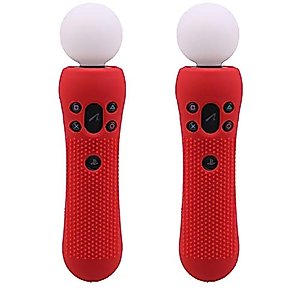 SZLG 2 pcs Silicone Rubber Cover Anti-Slip Protective Skin Case for Playstation PS4 VR Move PS Move Motion Controller Red