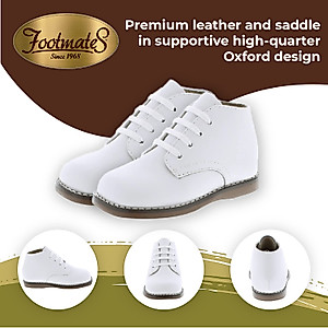 FOOTMATES Todd Lace-Up Bootie Leather Toddler and Baby Walking Shoes with Wide Toe Box and Custom-Fit Insoles, Non-Marking Outsoles, White - 3 Infant (0-12 months)