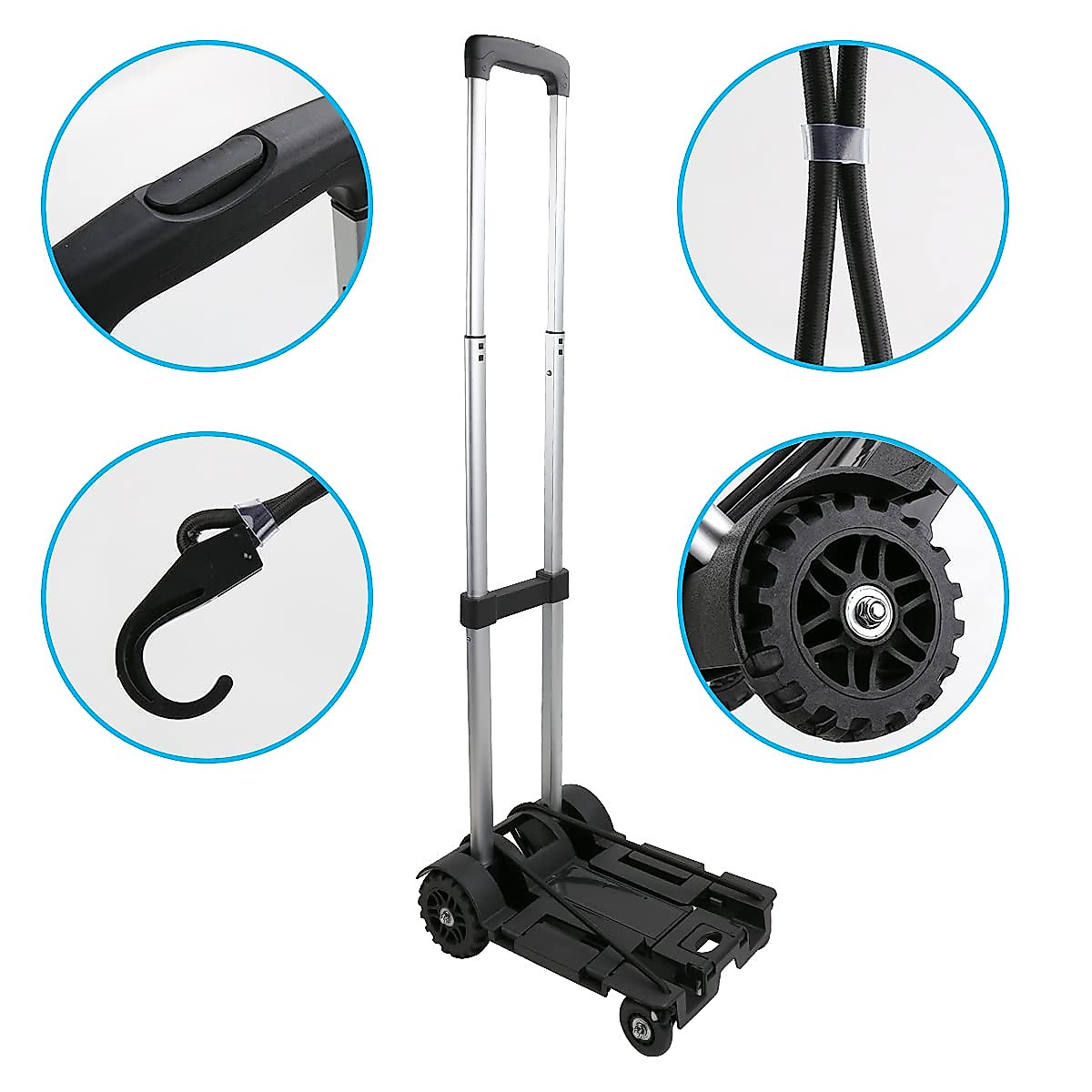 DricRoda Folding Hand Truck, 155lb Heavy Duty 4 Wheels Portable Luggage Cart, Lightweight Aluminum Foldable Carry-on Hand Trucks Dolly for Boxes and Parcels Moving, House or Office, Workshop Use