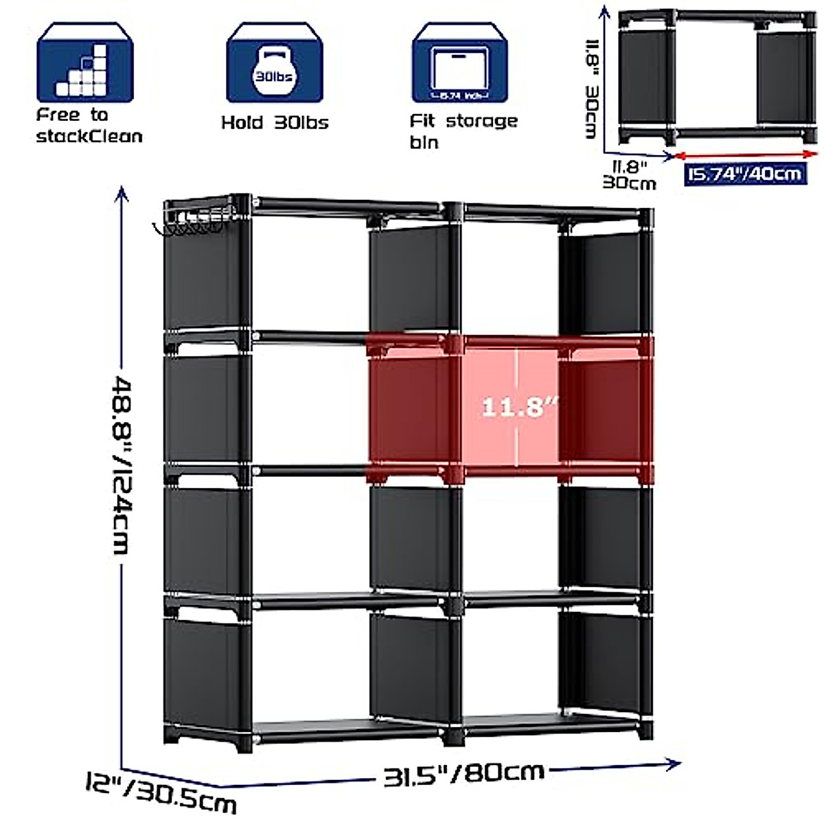 Mavivegue 8 Cube Book Shelf Organizer - Tall Black Cube Shelf with Cubbies for Bedroom, Living Room, Office