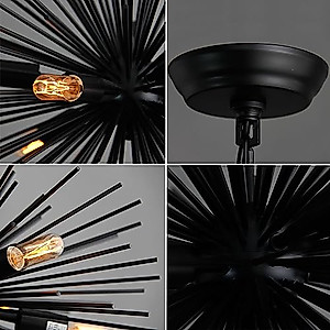 Tescruant Modern Black Sputnik Chandelier Vintage 6-Lights Geometric Black Chandelier Lighting Fixture Farmhouse 20" Firework Chandelier for Dining Room, Bedroom, Living Room, 12LB Solid Metal, E12