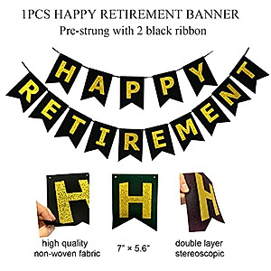 Retirement Party Decorations Supplies, Black and Gold Happy Retirement Banner, Folding Paper Fans, Sparkling Star Garlands, Star Shape Foil Balloons