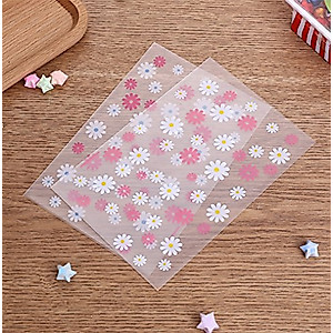 HugeDE 200 Pcs 8x10cm Cute Daisy Cello Cellophane Bags OPP Plastic Bags Flat Self Sealing Treat Bags for Bakery Cookies Pink