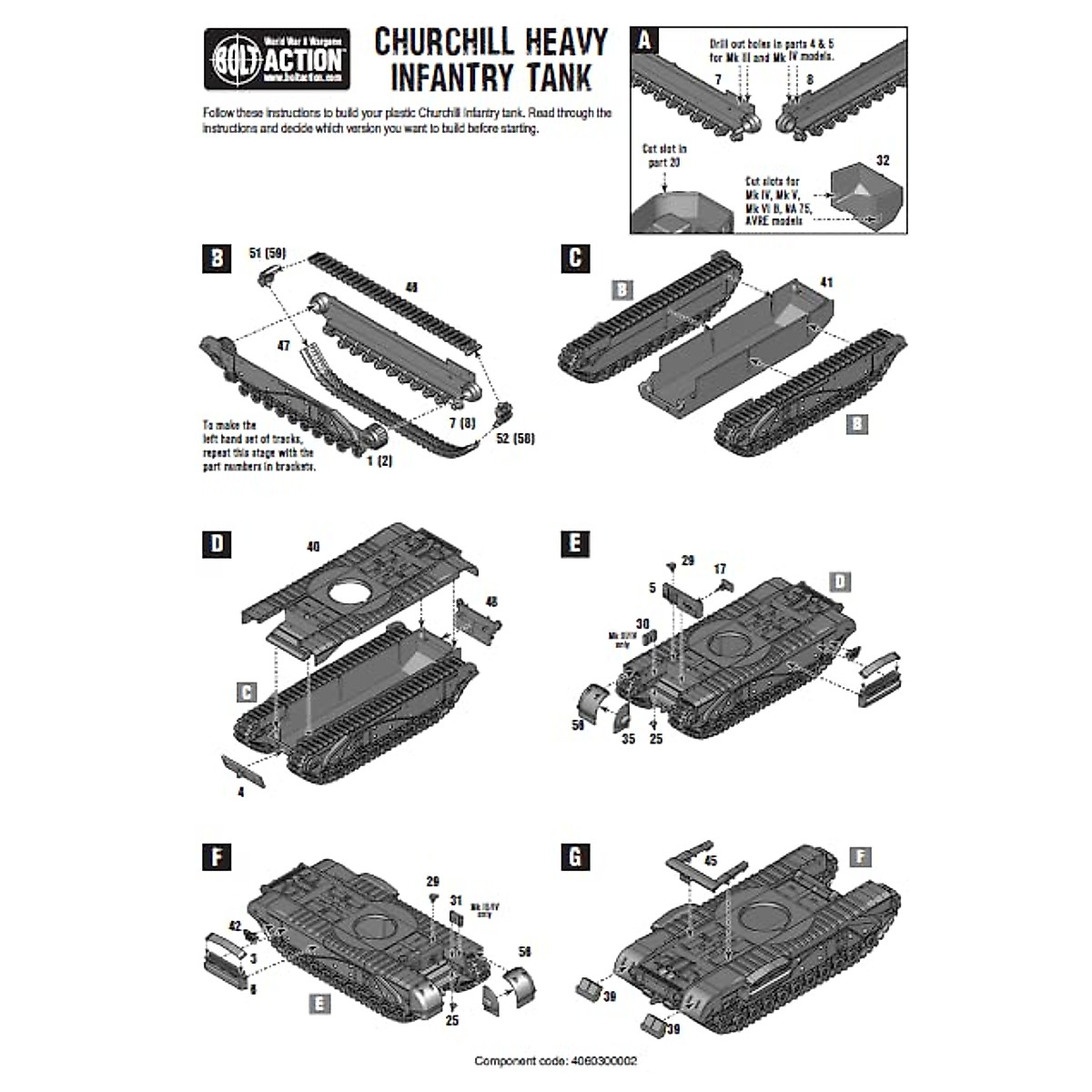 Bolt Action Churchill Infantry Tank 1:56 WWII Military Wargaming Plastic Model Kit