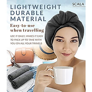 Scala Microfiber Turban Hair Towel Wrap (2 Pack) for Women - Fast Dry, Super Absorbent, Anti-Frizz, Tangle-Free, Quick Drying and Plopping for Wet Curly Hair