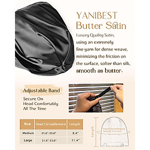 YANIBEST Slouchy Beanie Hat Satin Lined Sleep Cap Satin Bonnet Chemo Headwear Caps for Women and Men Pure Black
