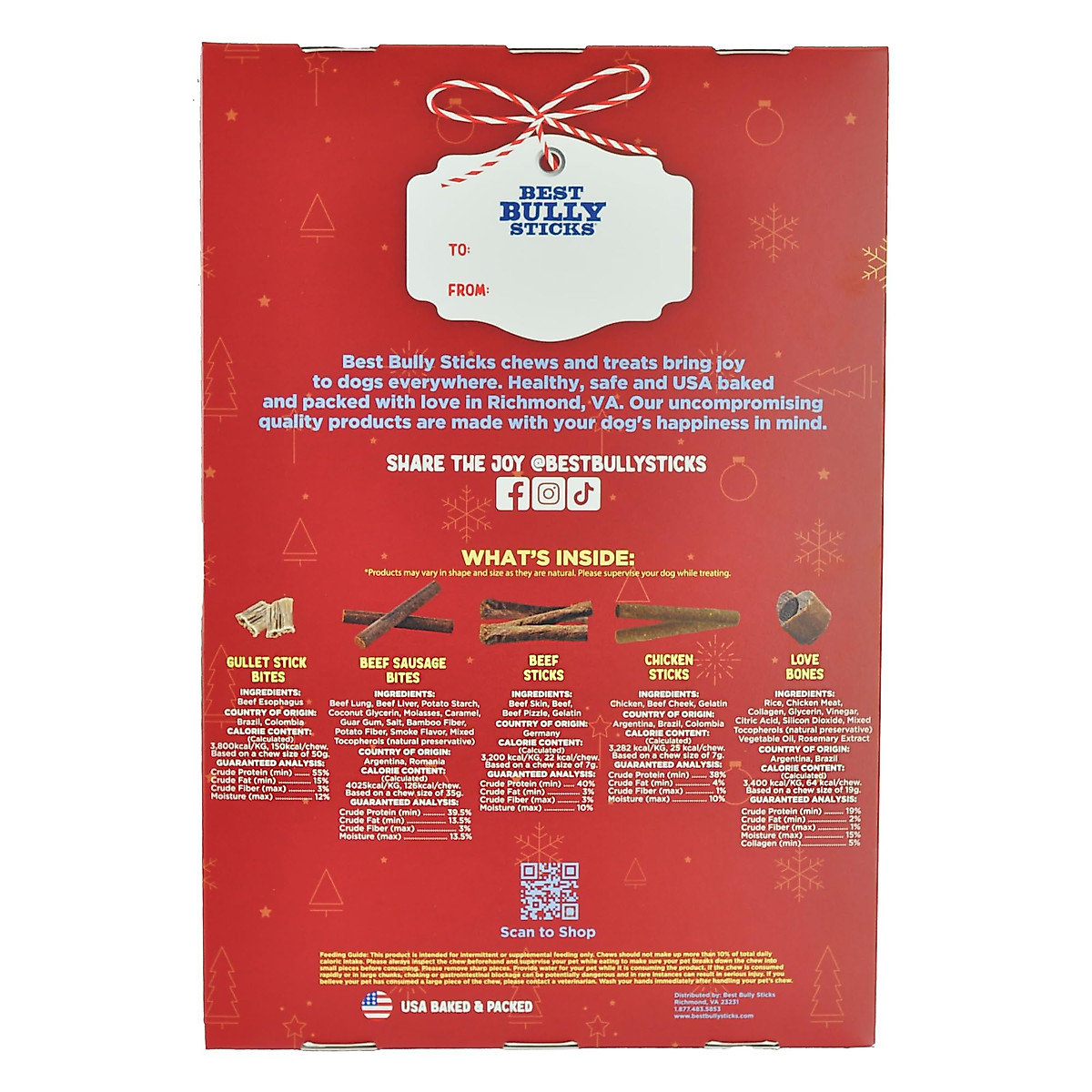 Best Bully Sticks 2024 Dog Advent Calendar with Dog Treats - 24 Days of Joy - All-Natural Chicken & Beef Treats & Chews - Healthy Dog Treats in Holiday Dog Gift Box for Pets