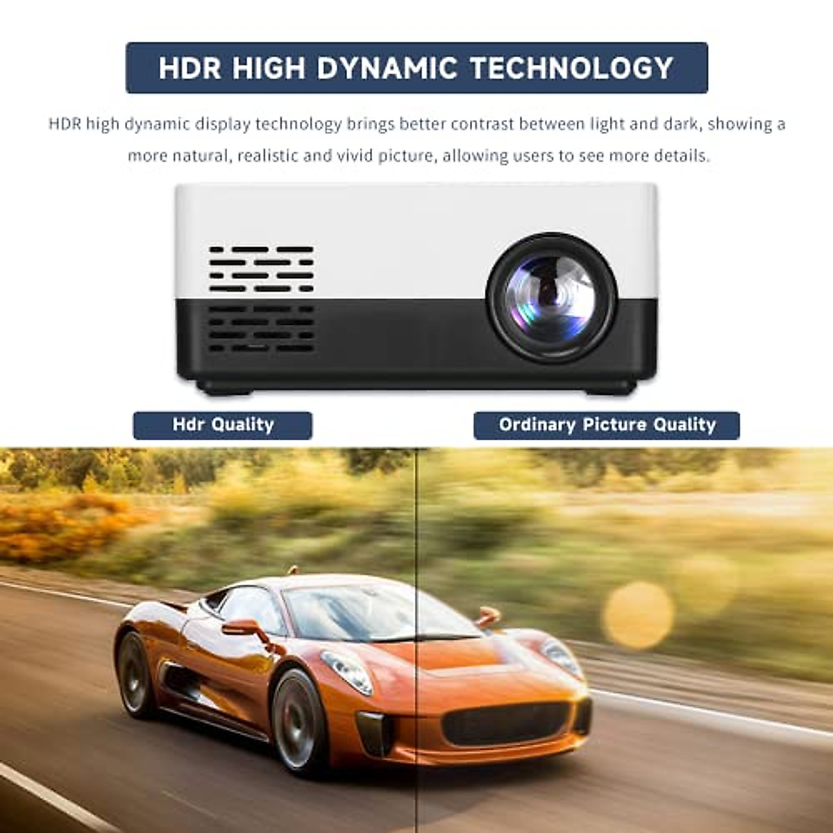 Mini Portable Projector, 1920x1080P, 800:1 LED Mini Projector with 30000H Lamp Life and HDR High Dynamic Technology, Movie Projector for U Disk, Computer, DVD, etc.(US-Plug)