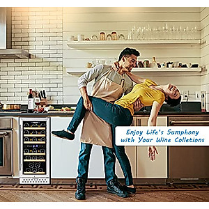 Tylza Mini Fridge 15 Inch Wine Cooler Under Counter, 30 Bottle Dual Zone Wine Fridge with Stainless Steel, Wine Refrigerator Freestanding, and Built-in Wine Cellars