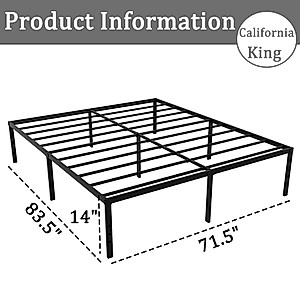 caziwhave California King Bed Frames 14 Inch High Cal King Size Heavy Duty Metal Mattress Foundation Platform Sturdy Steel Slat Support No Box Spring Needed Easy to Assembly Non Slip