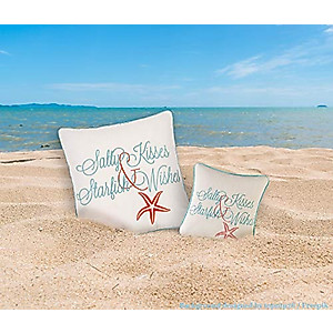 C&F Home 10" Embroidered Salty Kisses Starfish Wishes Throw Pillow Decorative Cotton Beach Inspirational Quote Ocean Coastal Small Throw Accent Seashore Pillow Decor Decoration 10 x 10 Multi