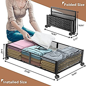 innotic Under Bed Storage with Wheels, Tool-free Under Bed Shoe Storage Containers Drawer, Metal Closet Organizer Storage Containers for Clothing, Shoes, Blanket, Toys-L Size (23.5"x16.5"x6.45")