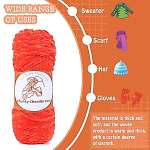 TLKKUE Chunky Chenille Yarn(7OZ/200G), 3 Strands of Yarn Soft Chenille Velvet Yarn for Crocheting Knitting Thick Blanket Yarn for Shoe Hat Clothing Cushion (Red Orange)