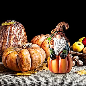 Jetec Fall Gnomes Statue Decor, Thanksgiving Gnome Pumpkin Gnome White Beard Gnome Statue Fall Pumpkin Fairy Statue Resin Pumpkin Decor Garden Yard Lawn Ornament Gift, 6.7 Inch Tall