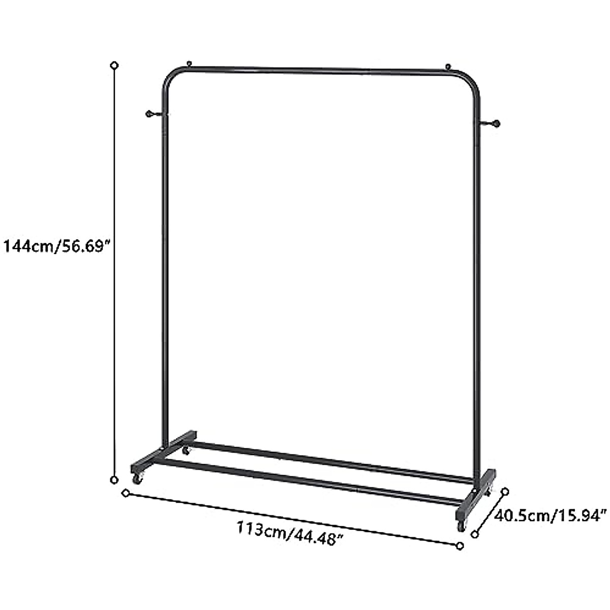 Boeeoan Garment Rack, Freestanding Simple Single Pole Clothes Rack With Wheels, Coat Rack, Multi-functional Rolling Clothing Storage Rack With 2 Hooks for Bedroom, Laundry Room, Living-room, Black