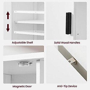 Iwell Storage Cabinet with 2 Doors and 4 Storage Shelves, Credenza Buffet Cabinet, Bathroom Cabinet for Living Room, Entryway, Home Office, White