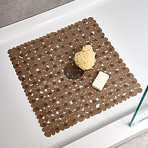 iDesign Plastic Suction Cup Non-Slip Bath Mat, The Pebblz Collection - 22” x 22”, Amber Brown