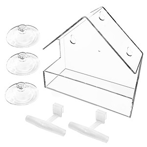 WLLKOO Window Bird Feeder, Bird House for Outside with 2 Rod, Small Acrylic Window Bird Feeder with Strong Suction Cups and Drain Holes 5.9 * 2.4 * 5.9 inch