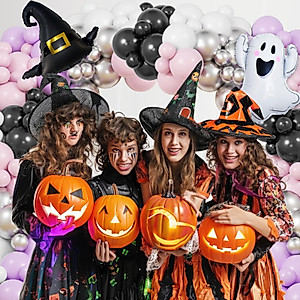 Pink Halloween Balloon Garland Arch Kit, JOGAMS 176Pcs Pink Purple Halloween Decor with Ghost Spooky Starburst Foil Balloons Bat Stickers for Birthday Baby Shower Halloween Party Decorations for Girls