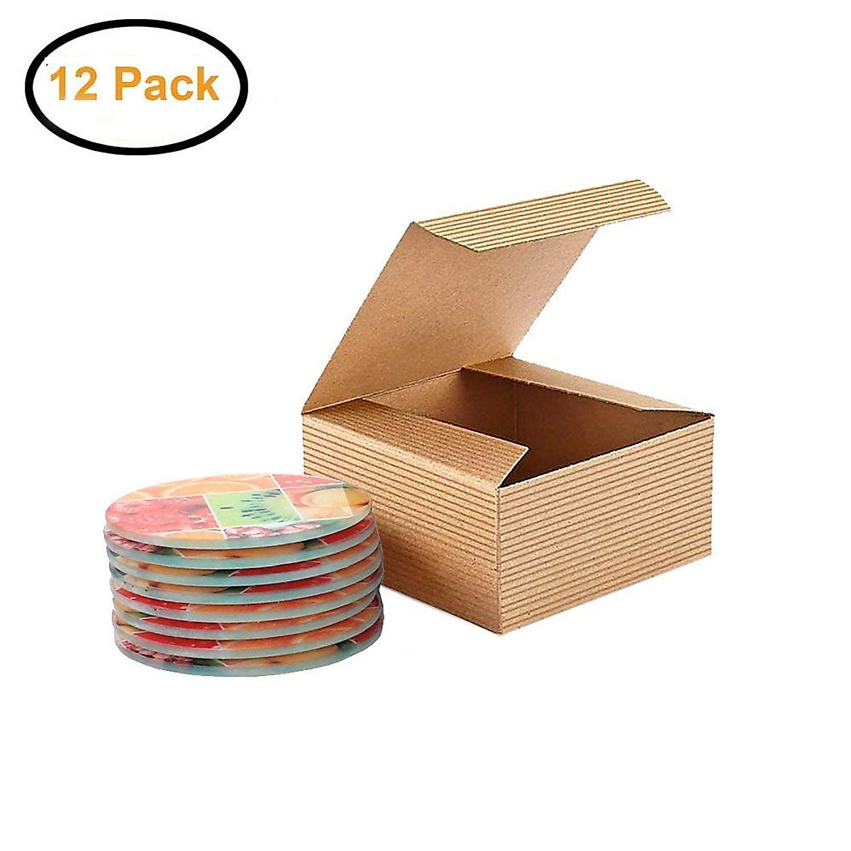 AwePackage 12 Count of Pinstripe Kraft Gift Box - 4x4x2