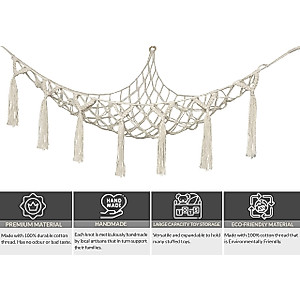 Artist Unknown Stuffed Animal Net or Hammock Jumbo - with Warm White LED String Star Lights, Wall Hooks- Stuffed Animal Hammock - Wall Net for Stuffed Animals - (X-Large - Cream / Ivory)